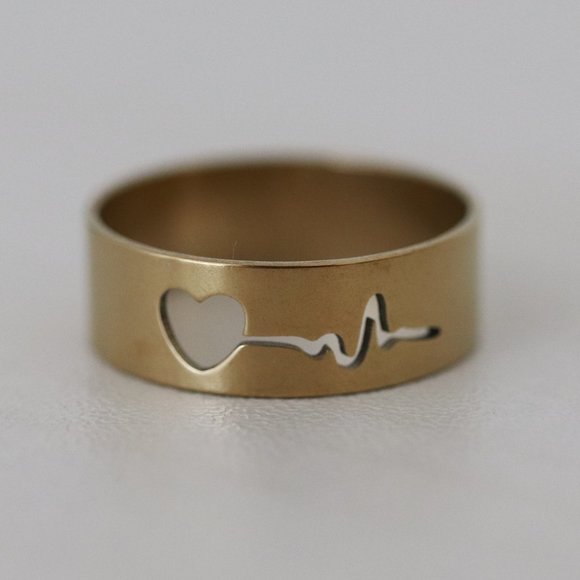 Jewelry | Heart Lifeline Design Ring Gold Plated Stainless Steel 65mm ...